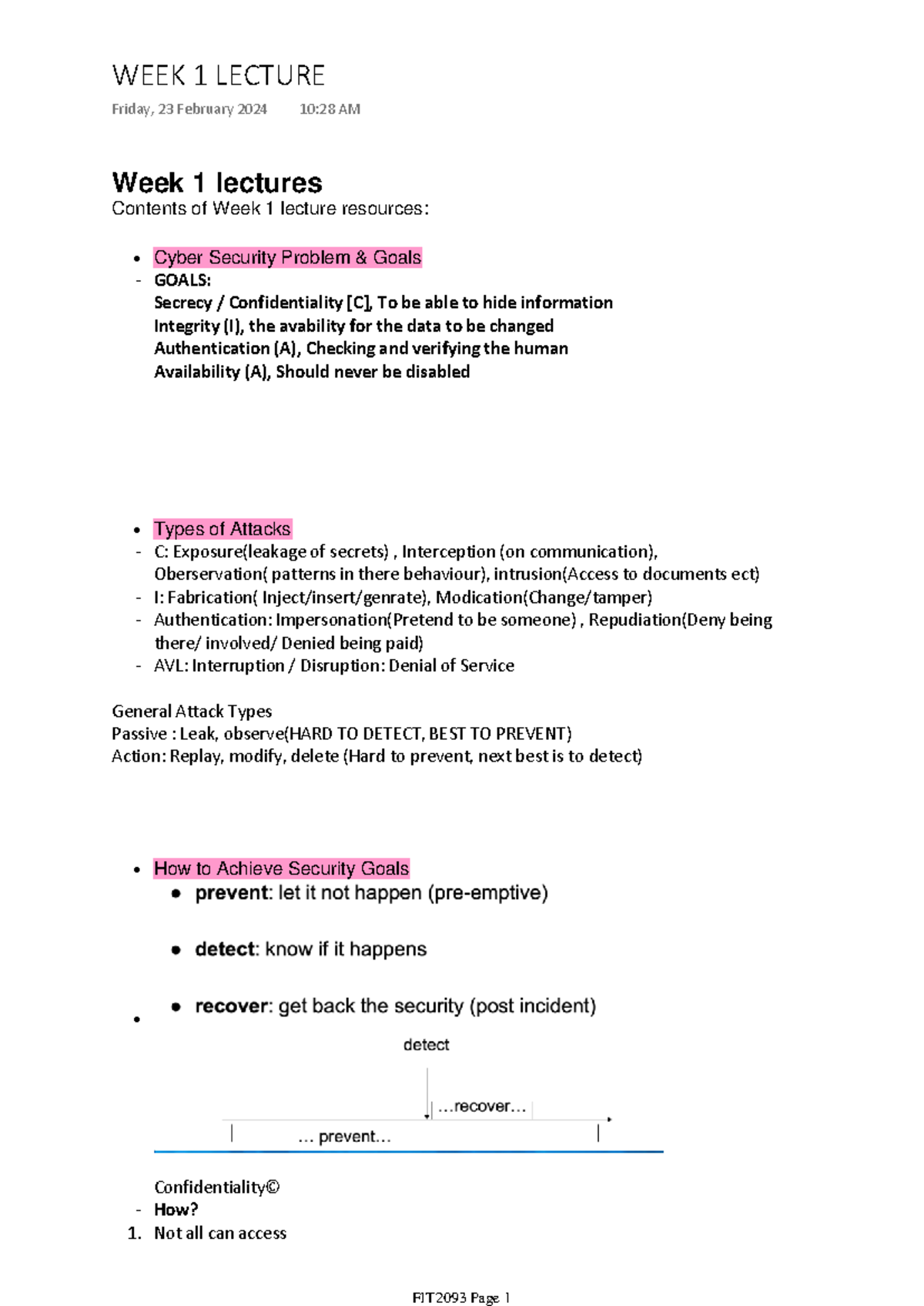 WEEK 1 Lecture - Week 1 lectures Contents of Week 1 lecture resources: - Cyber Security Problem ...