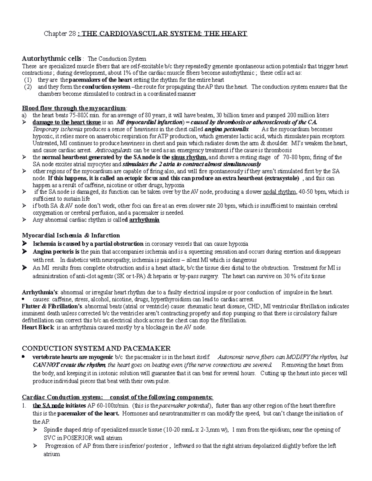 Notes - chapter 28 - Arythmias - Chapter 28 : THE CARDIOVASCULAR SYSTEM ...