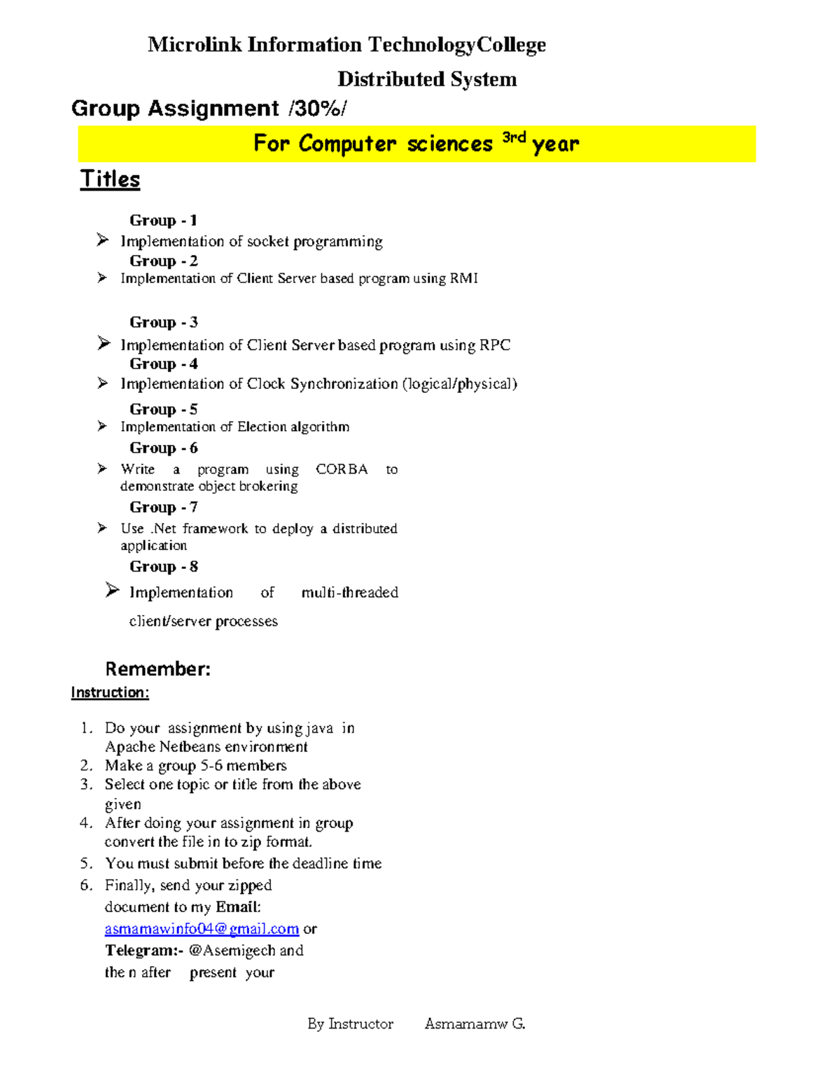 DS group assignment for microlink - By Instructor Asmamamw G. Microlink ...
