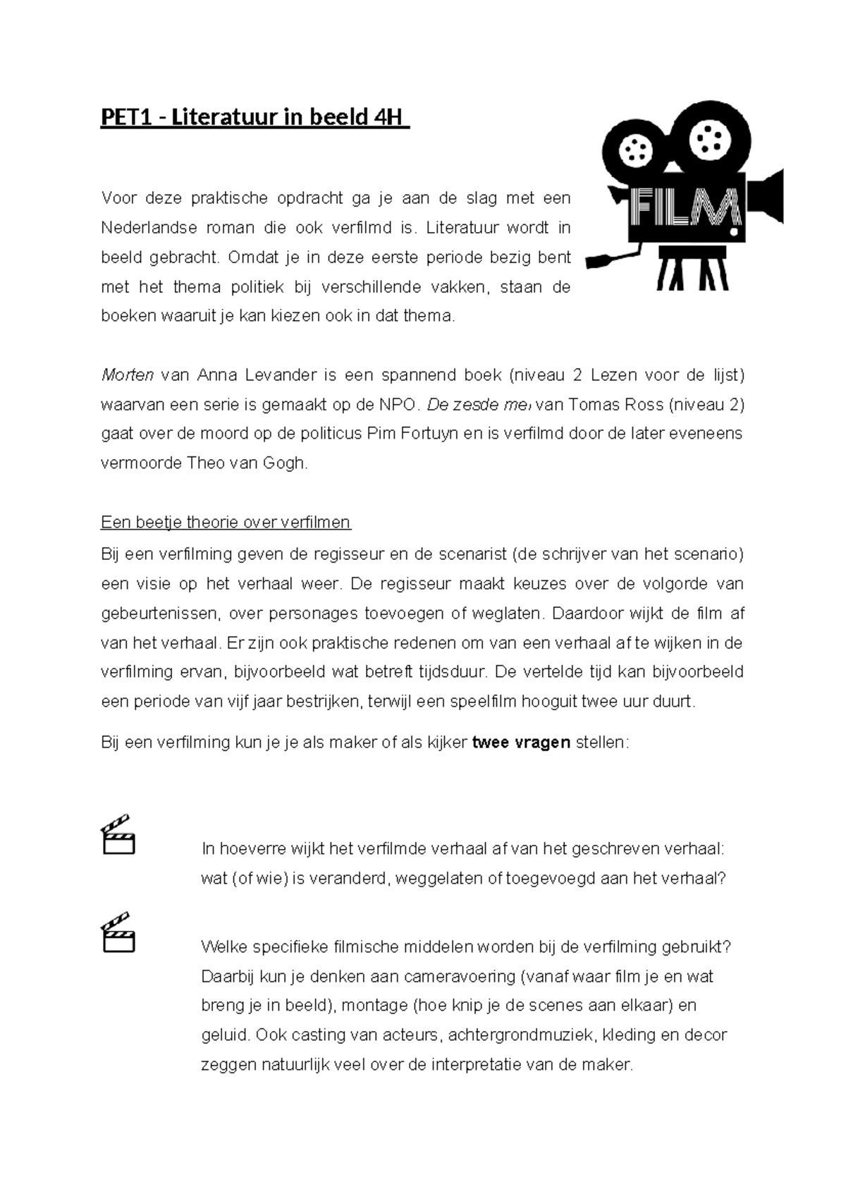4H PET1 literatuur in beeld - PET1 - Literatuur in beeld 4H Voor deze ...