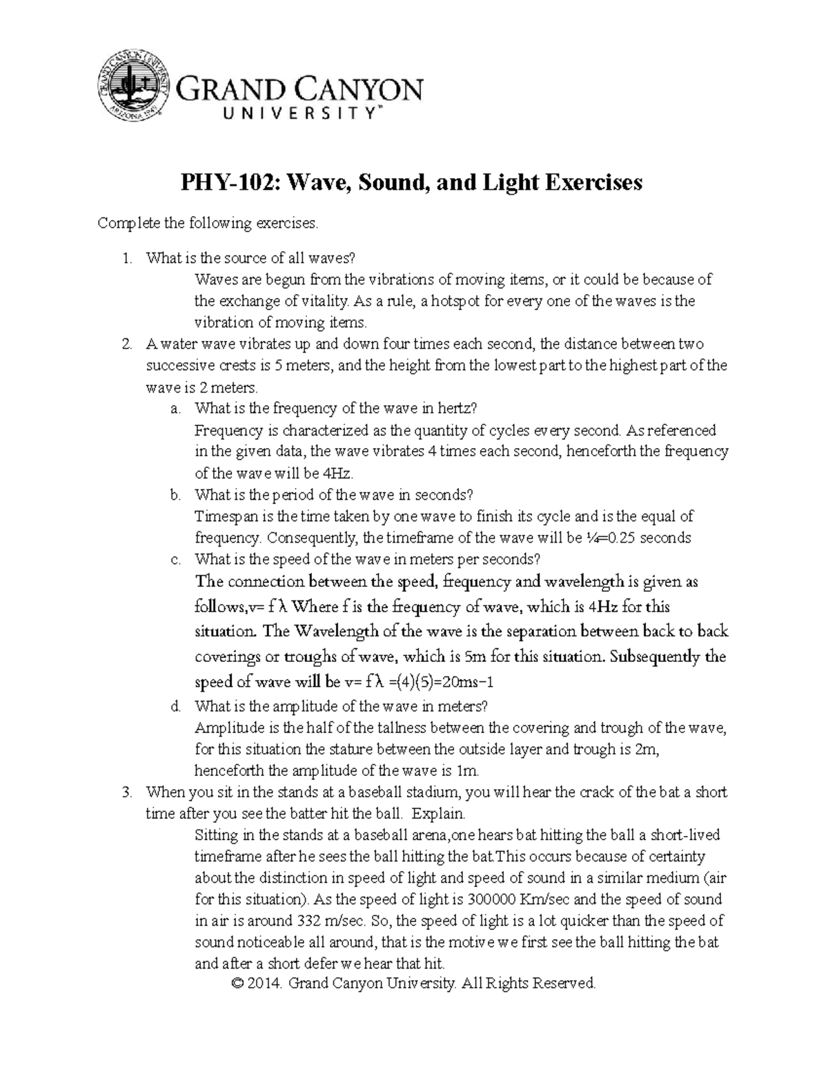 PHY-102-RS-Wave Soundand Light Exercises - PHY-102: Wave, Sound, and Light Exercises Complete ...