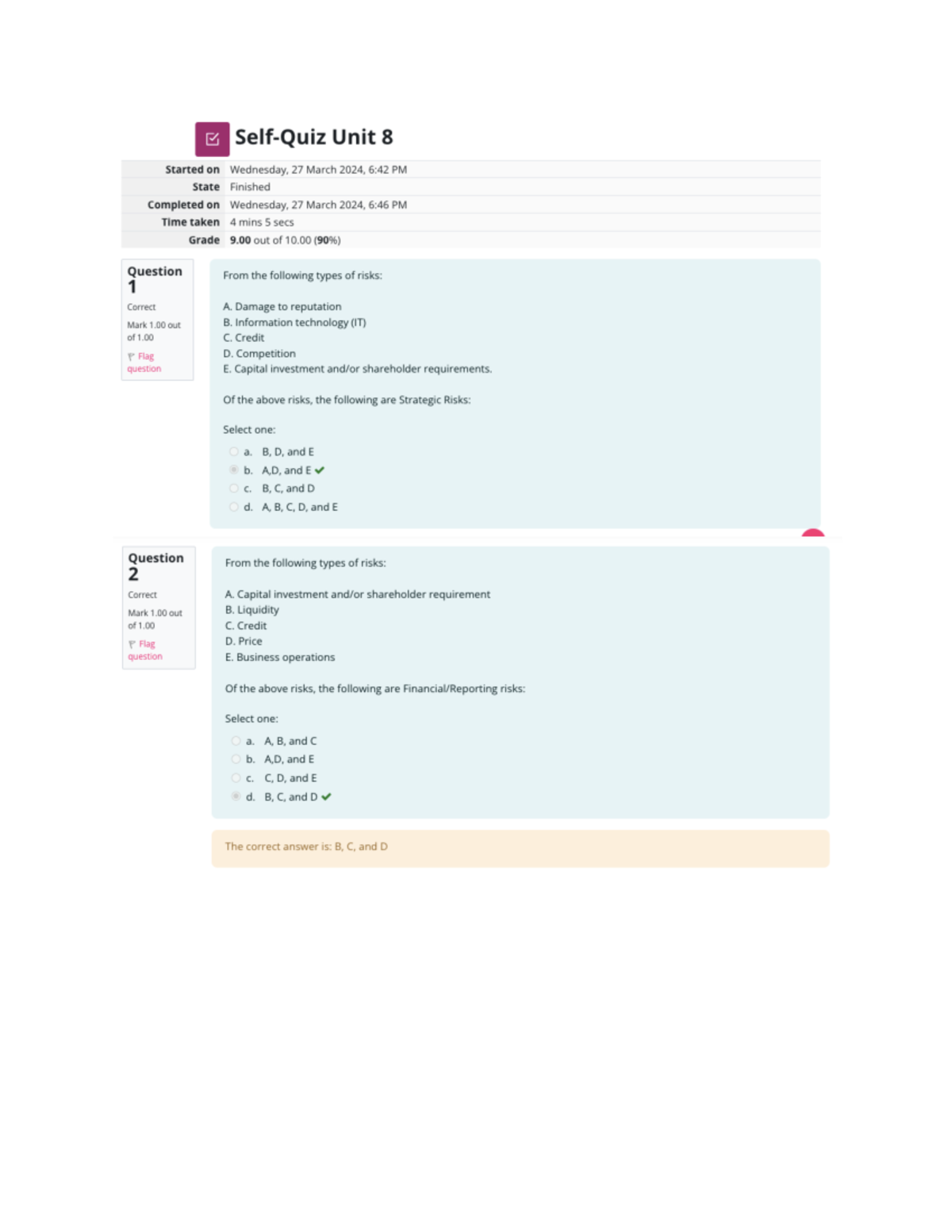 Principle Of Finance 2 - Self Quiz Unit 8 - BUS 4404 - Studocu