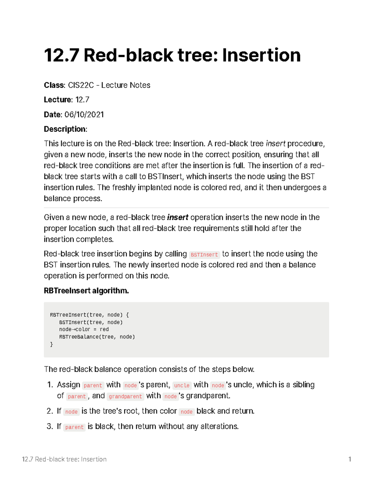 12.7 Red-black tree: Insertion - 12 Red-black tree: Insertion Class ...