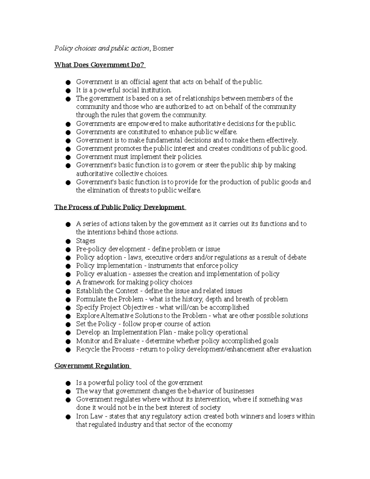 Policynotes - Notes/summary for book - Policy choices and public action ...