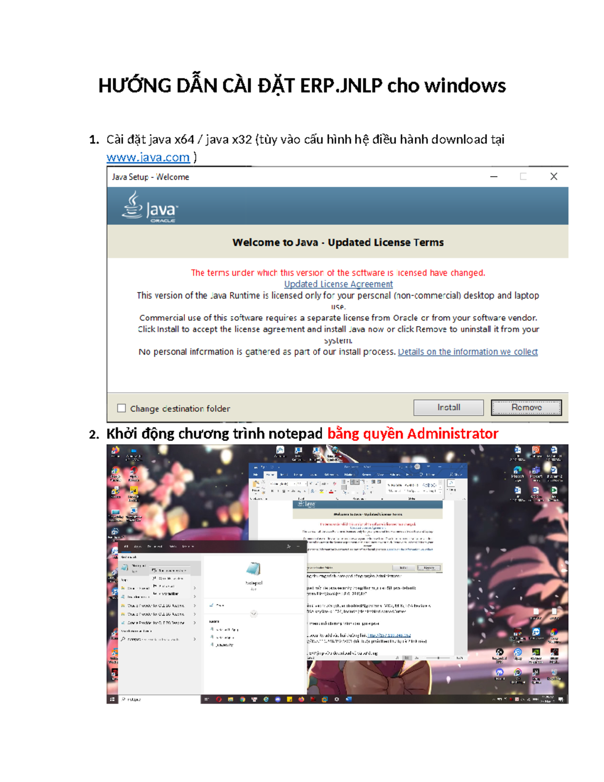 HƯỚNG DẪN CÀI ĐẶT ERP trên windows - HƯỚNG DẪN CÀI ĐẶT ERP cho windows Cài đặt java x64 / java ...