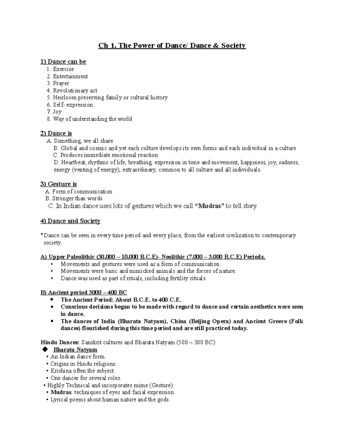 Ch1. Power of dance Note - Ch 1. The Power of Dance/ Dance & Society 1 ...