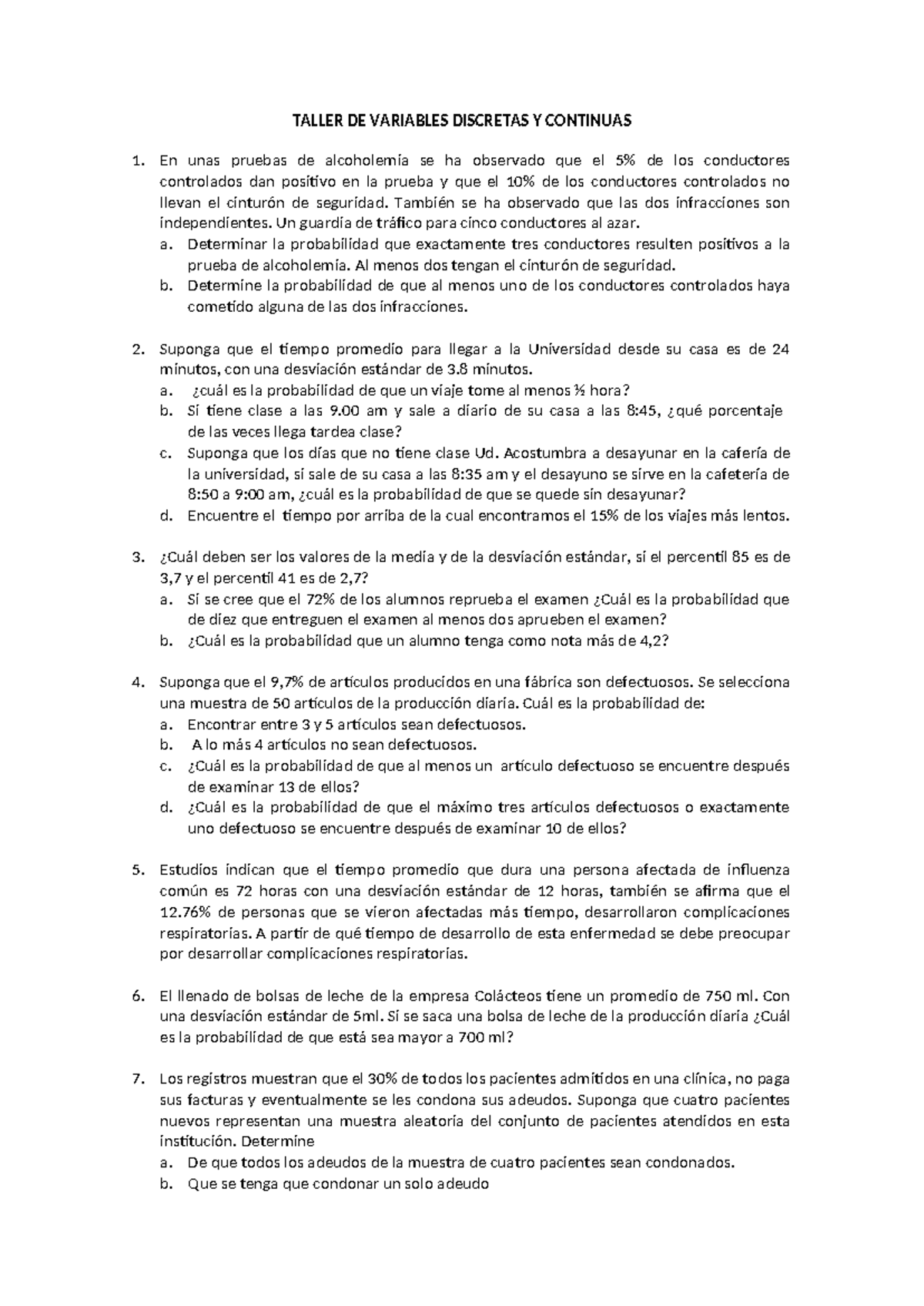 Taller DE Variables Discretas Y Continuas Tumaco - TALLER DE VARIABLES ...