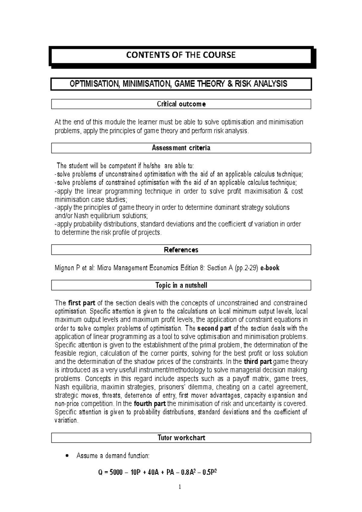 ECO2B Tutorial Activities - At the end of this module the learner must ...