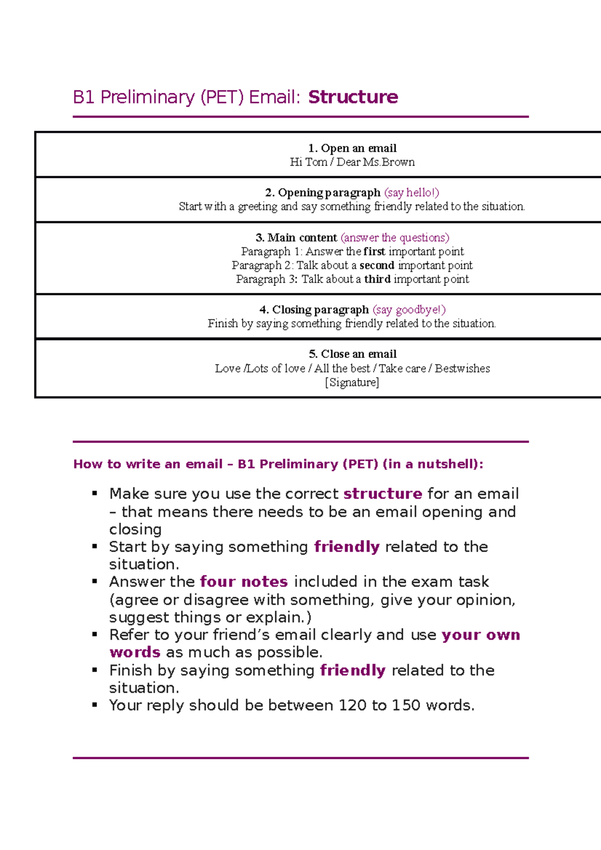B1 how to write an email - template, useful phrases and example answer ...