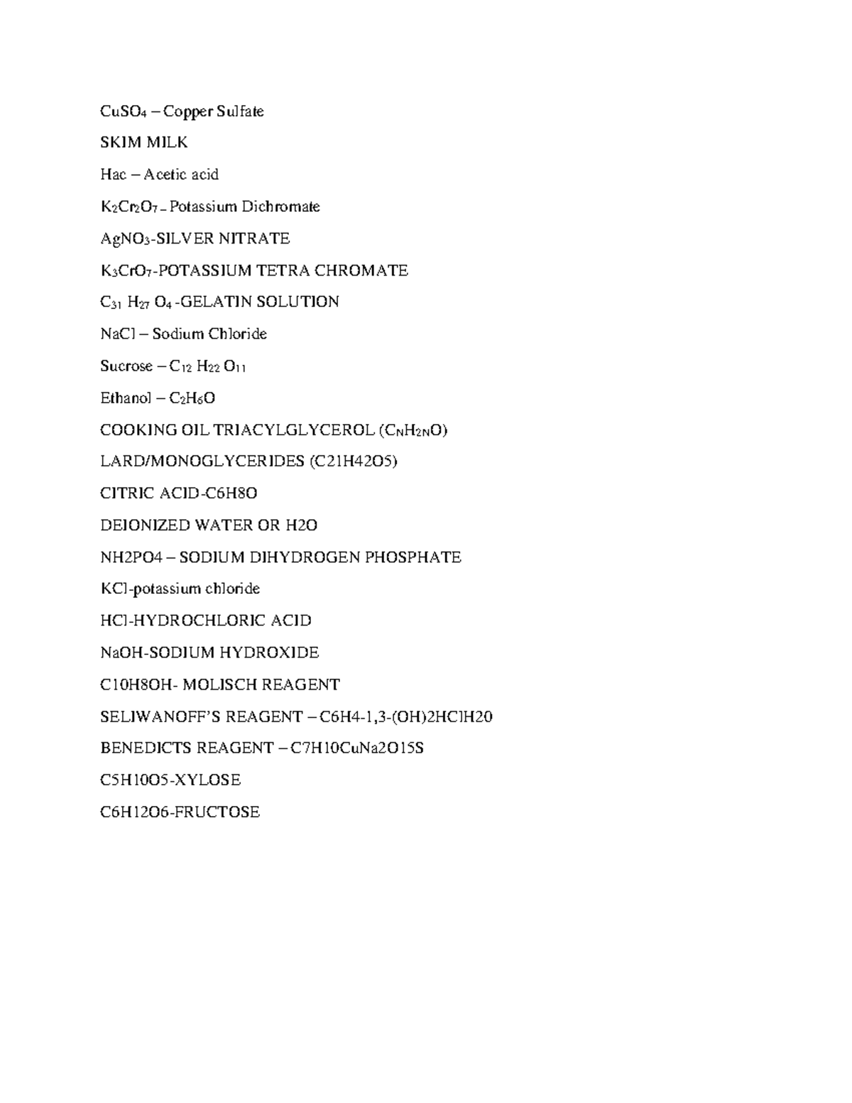 Chemical Formula AND Their NAME - CuSO 4 – Copper Sulfate SKIM MILK Hac ...
