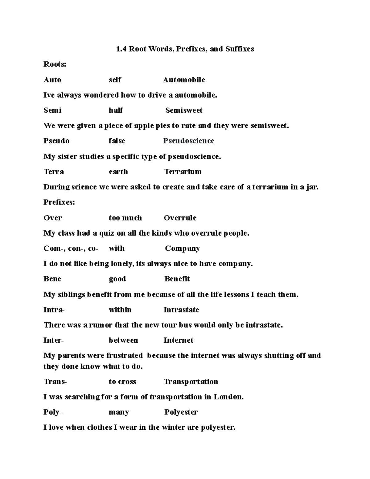 1.4 Root Words, Prefixes, and Suffixes-1 - 1 Root Words, Prefixes, and ...