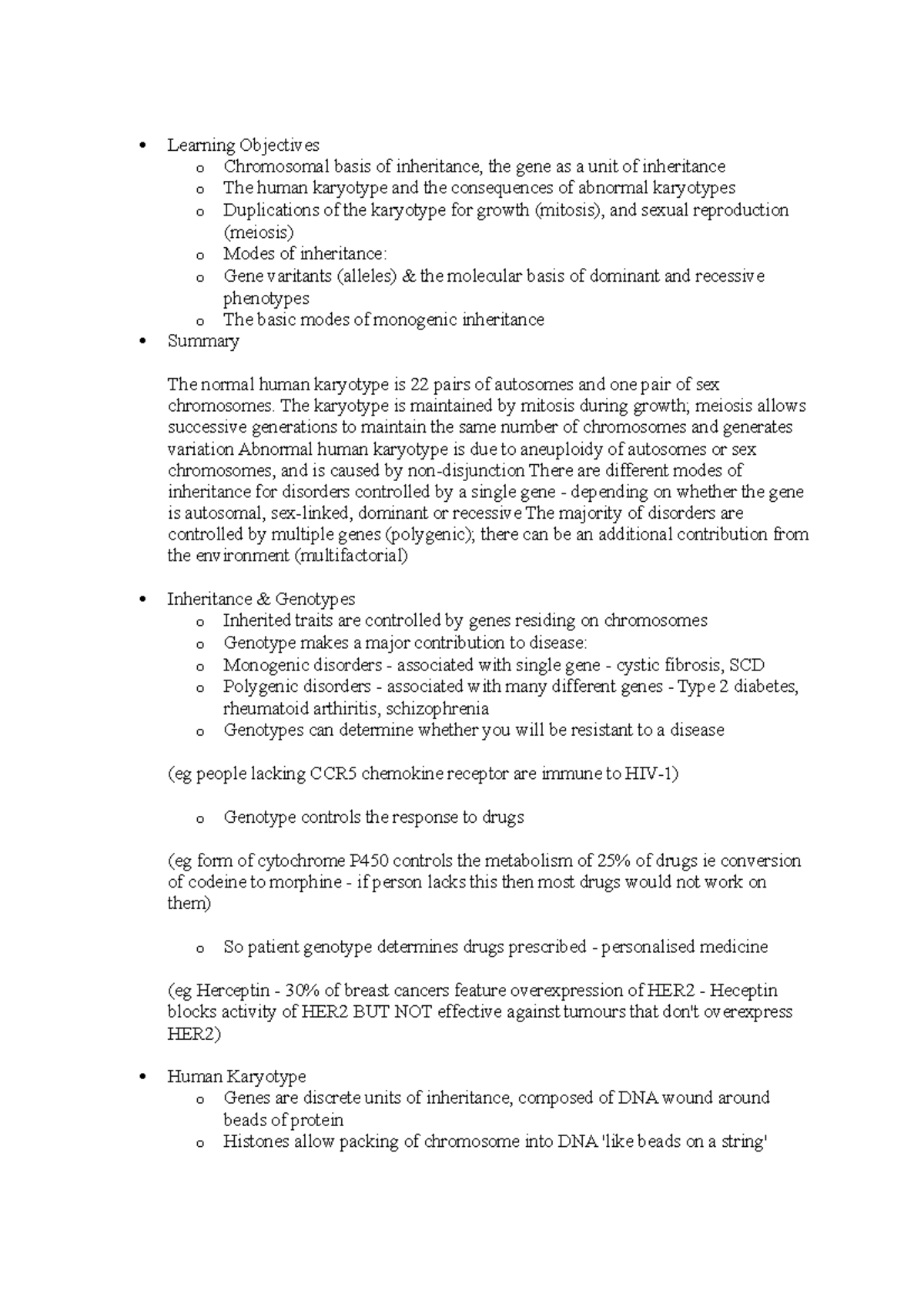 Basics of Genetics and Inheritance Lecture - Learning Objectives o Chromosomal basis of - Studocu
