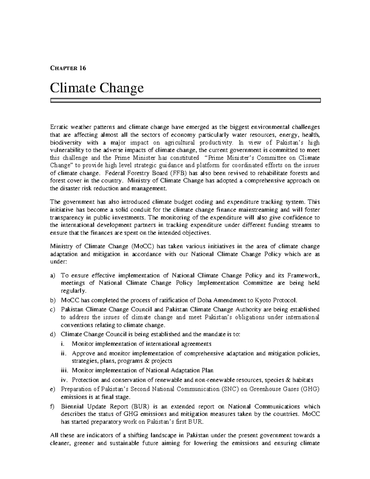 Climate Change in Pakistan - CHAPTER 16 Climate Change Erratic weather ...