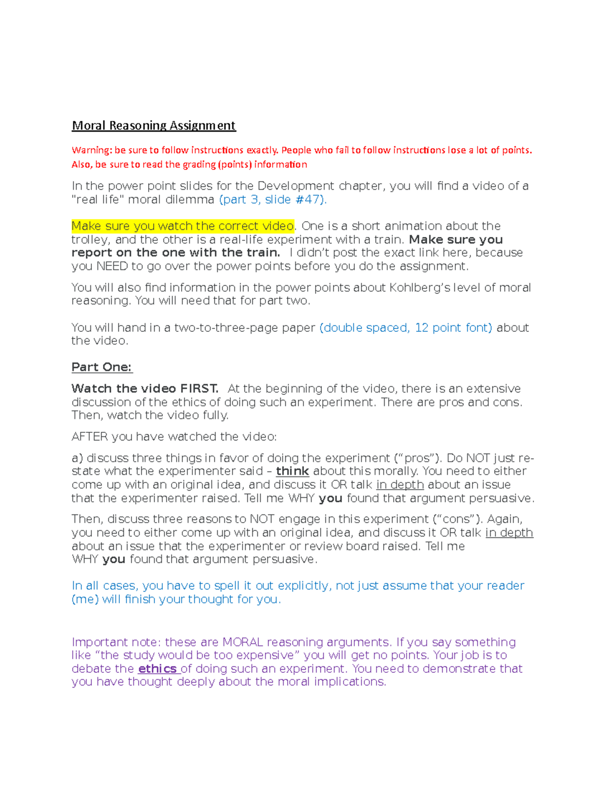 Moral Reasoning Assignment - Moral Reasoning Assignment Warning: be ...
