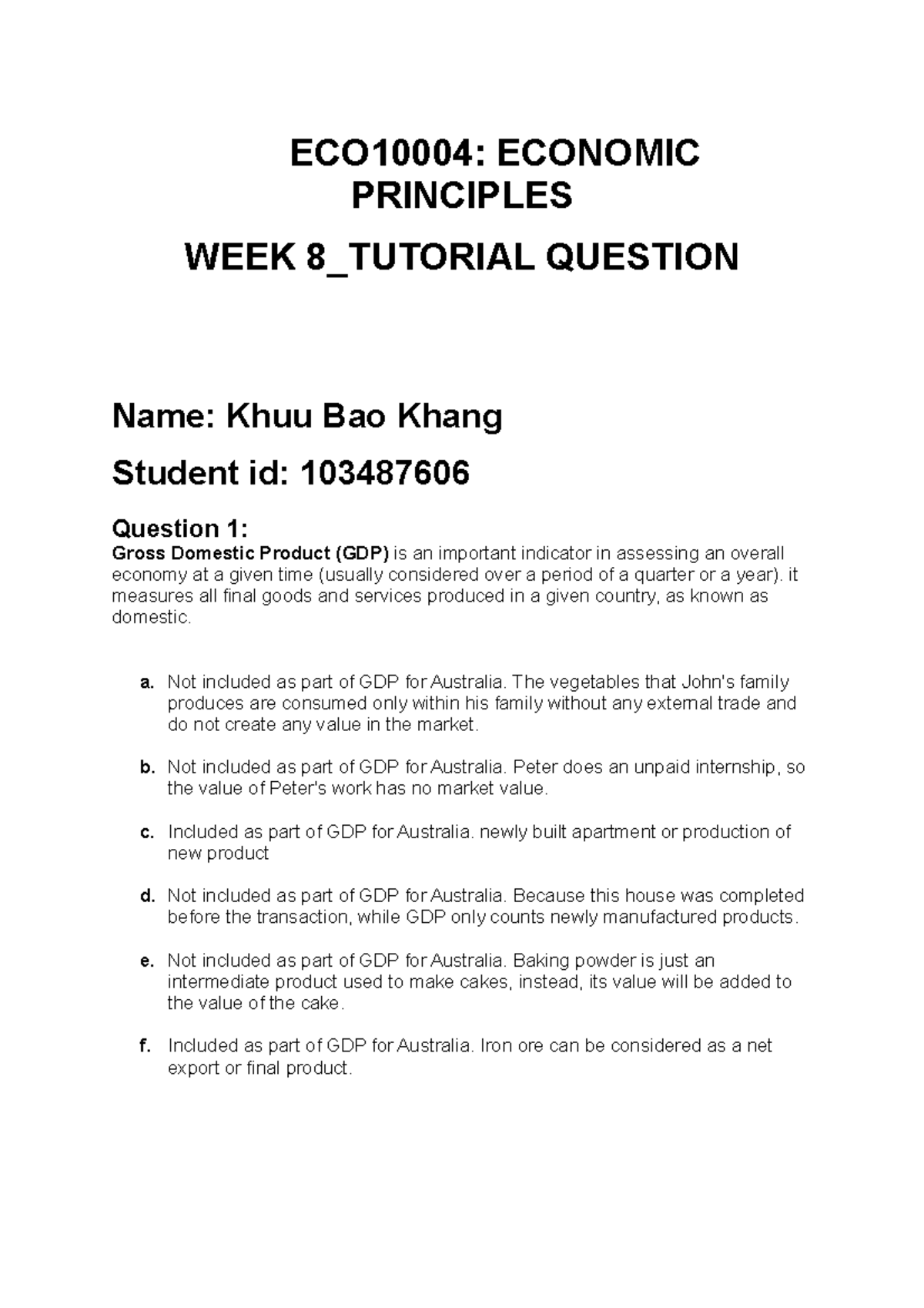 ECO10004 - tutorial homework week 8 2022-2023 - ECO10004: ECONOMIC ...