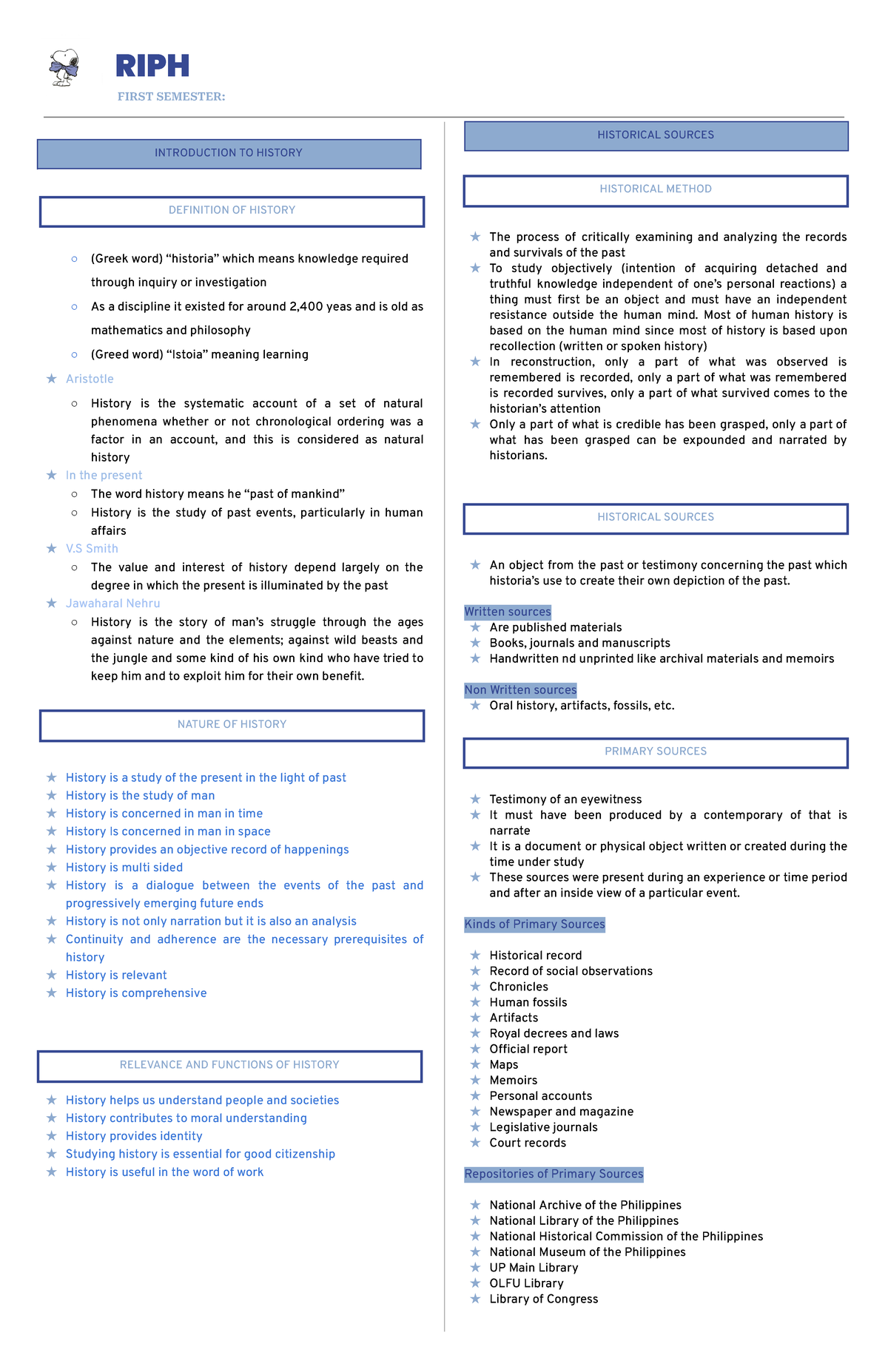 RIPH-midterms... - RIPH FIRST SEMESTER: DEFINITION OF HISTORY (Greek ...