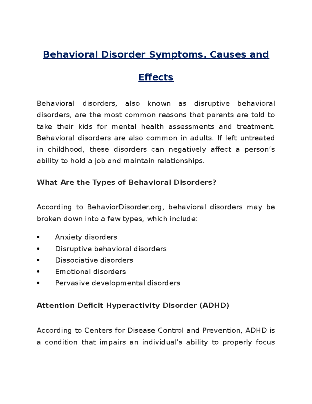 Behavioral Disorder Symptoms Notes - Behavioral Disorder Symptoms ...