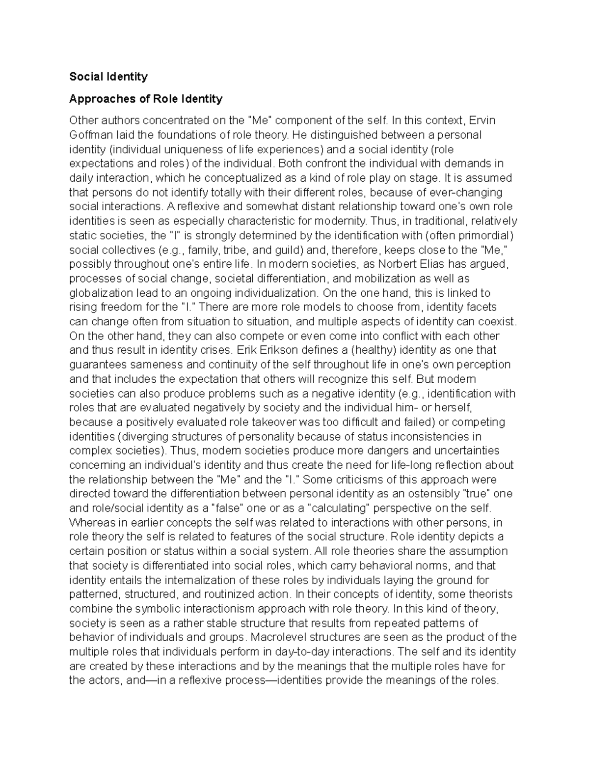 Social Identity - Social Identity Approaches of Role Identity Other ...