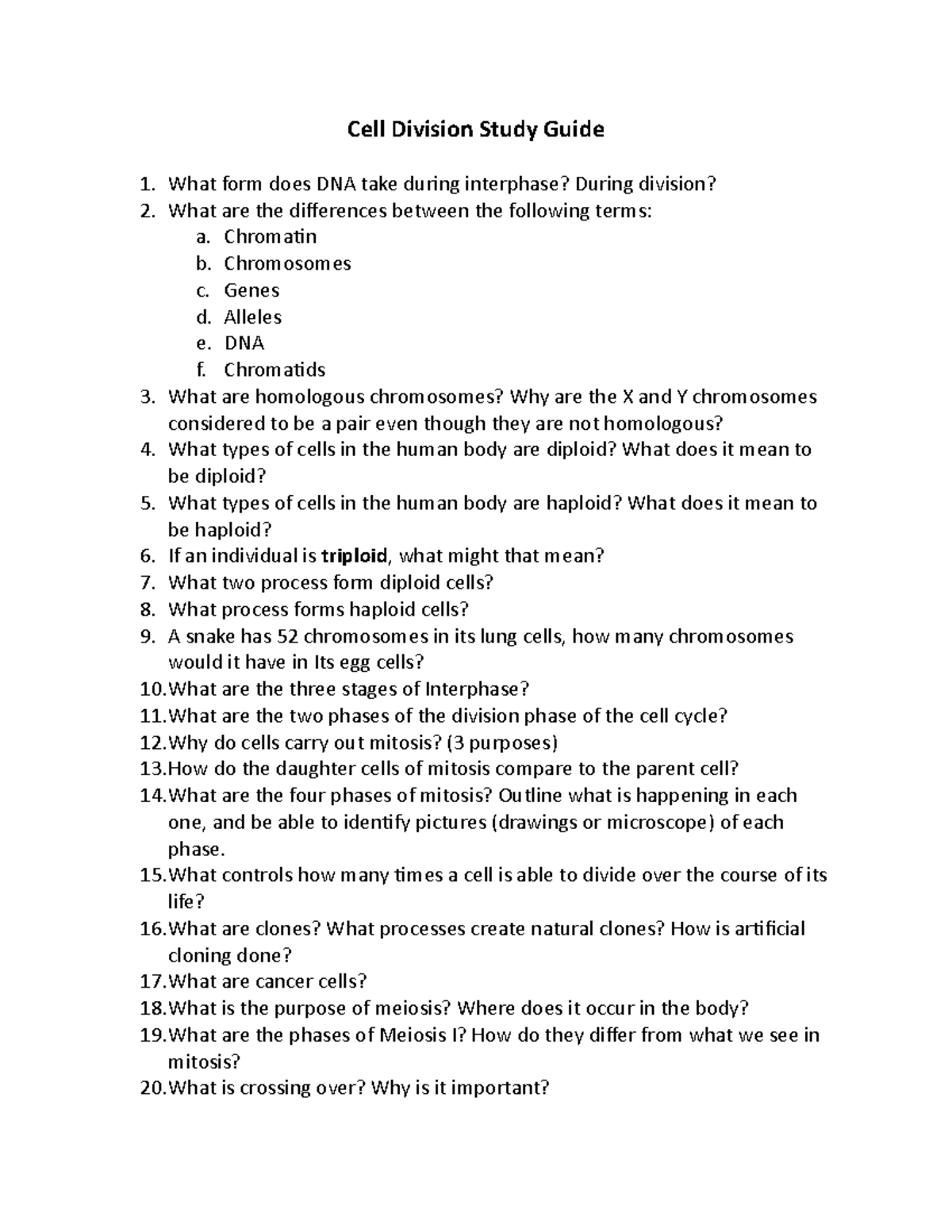Cell Division Study Guide - Studocu