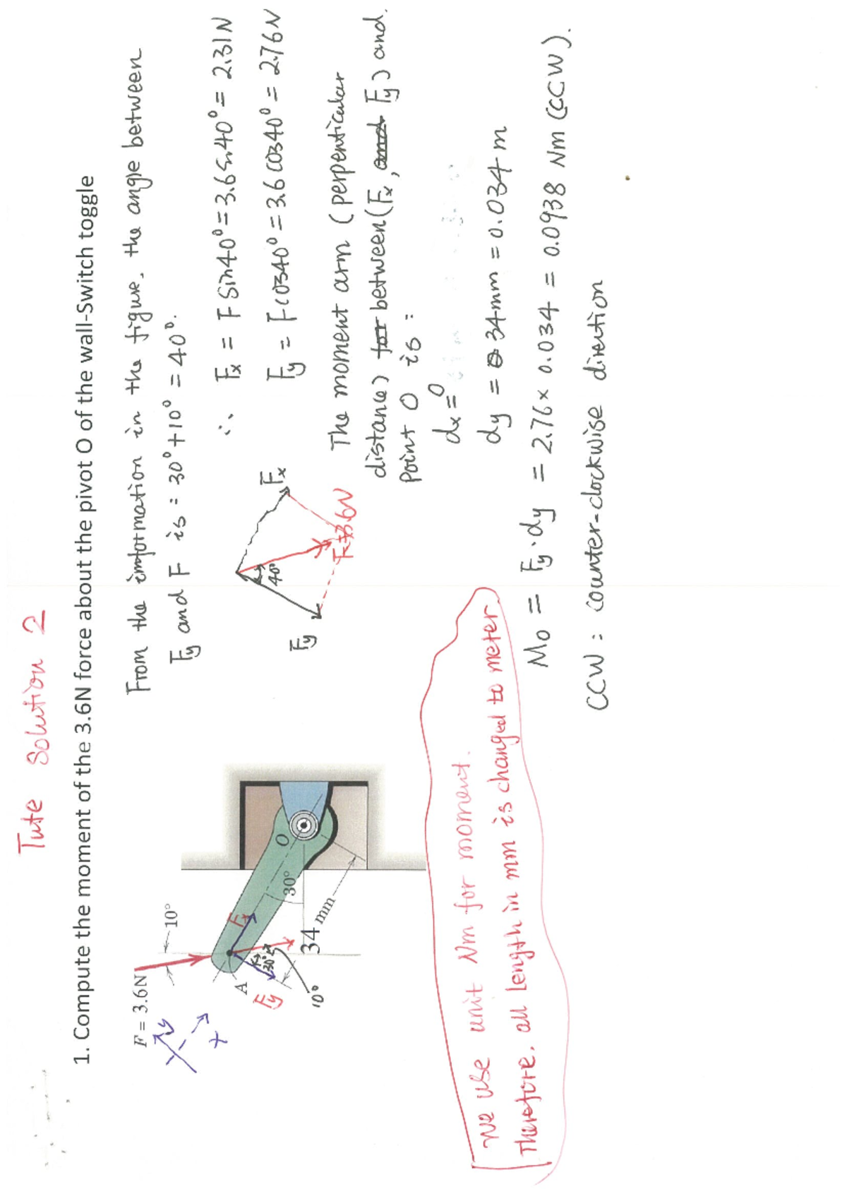 Tut 2 - Tut 2 - Tute Solution 2 1. Compute the moment of the 3 force about the pivot O of the ...