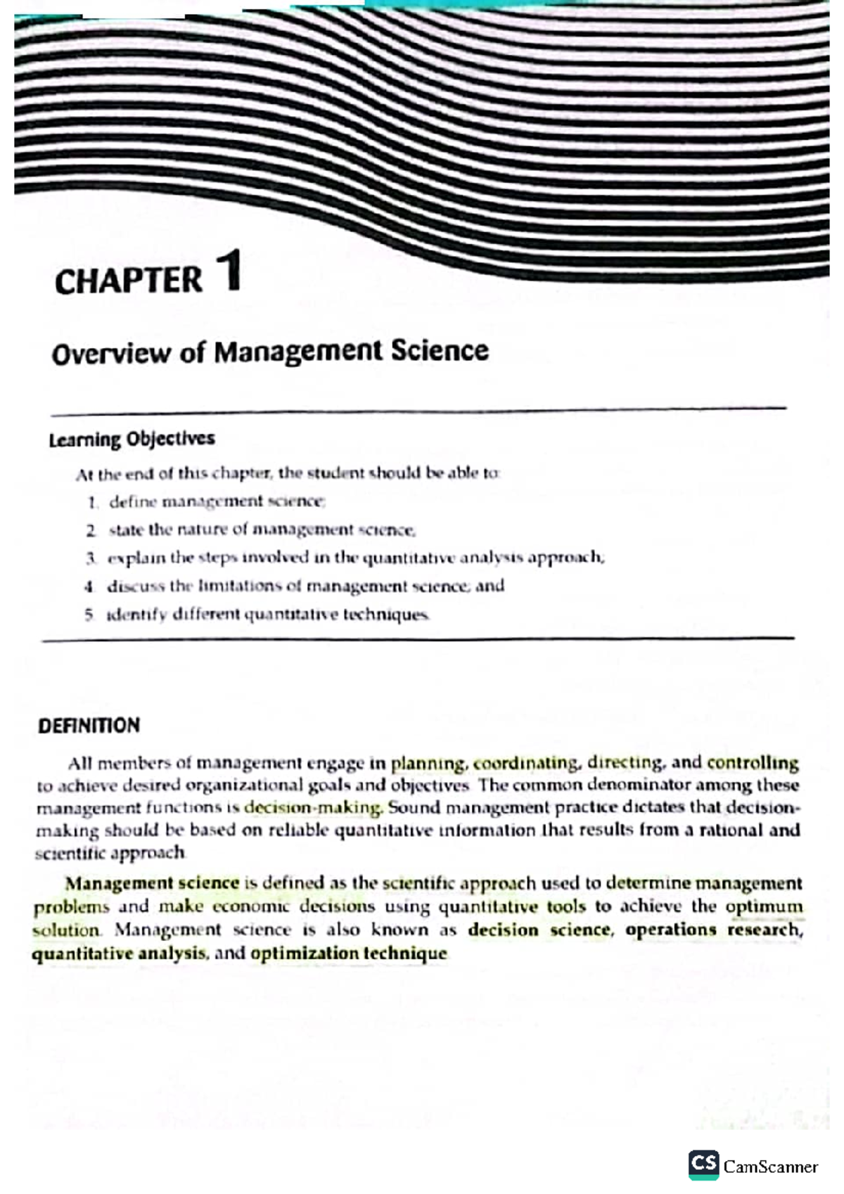 Mansci-Chap-1 - For review - CHAPTER 1 Overview of Management Science Learning Objectives At the ...