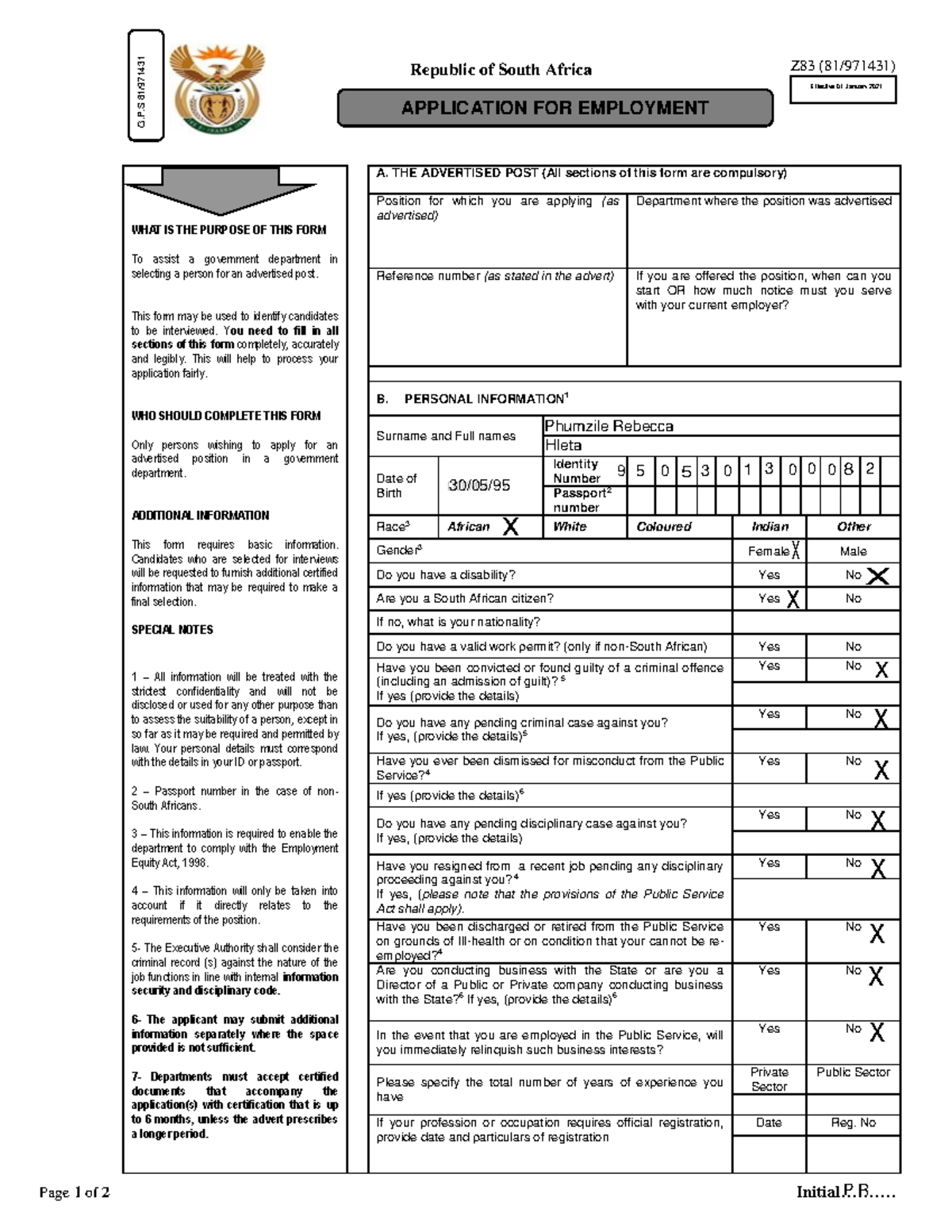 Approved New Z83 form - Tps portfolio 2020 teaching practice assignment ...