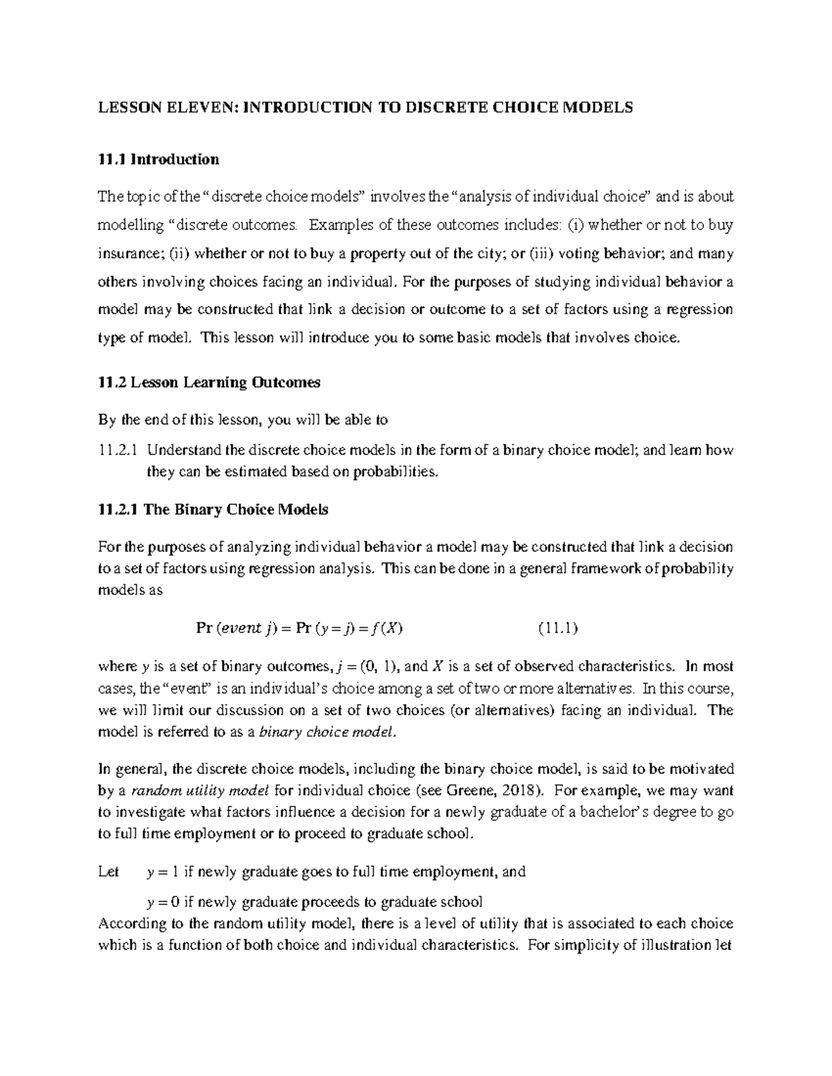 Binary Choice Models - Lecturer notes EES800 - LESSON ELEVEN ...