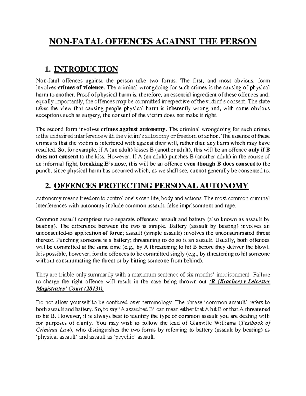 NON- Fatal Offences Against THE Person - NON-FATAL OFFENCES AGAINST THE ...