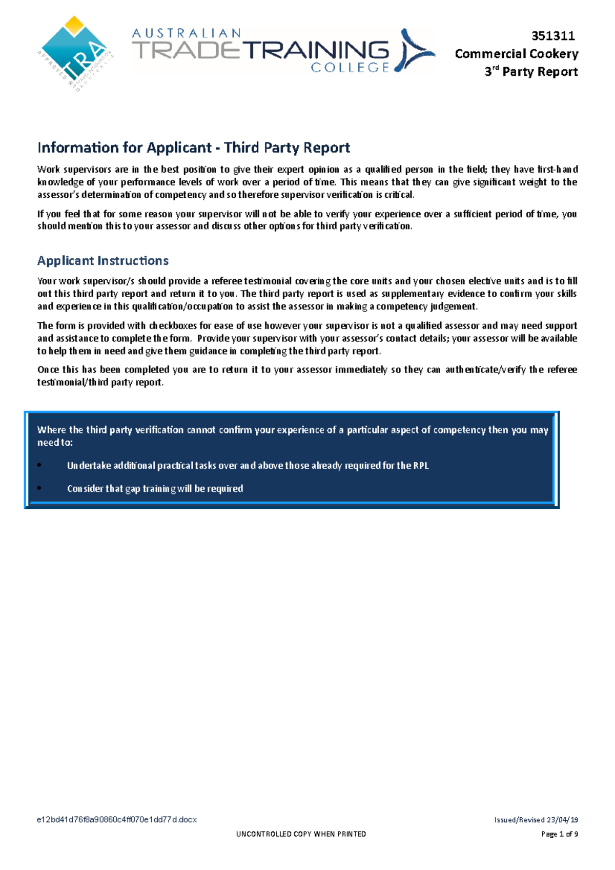 351311 Chef, Process Document - Commercial Cookery 3 rd Party Report ...