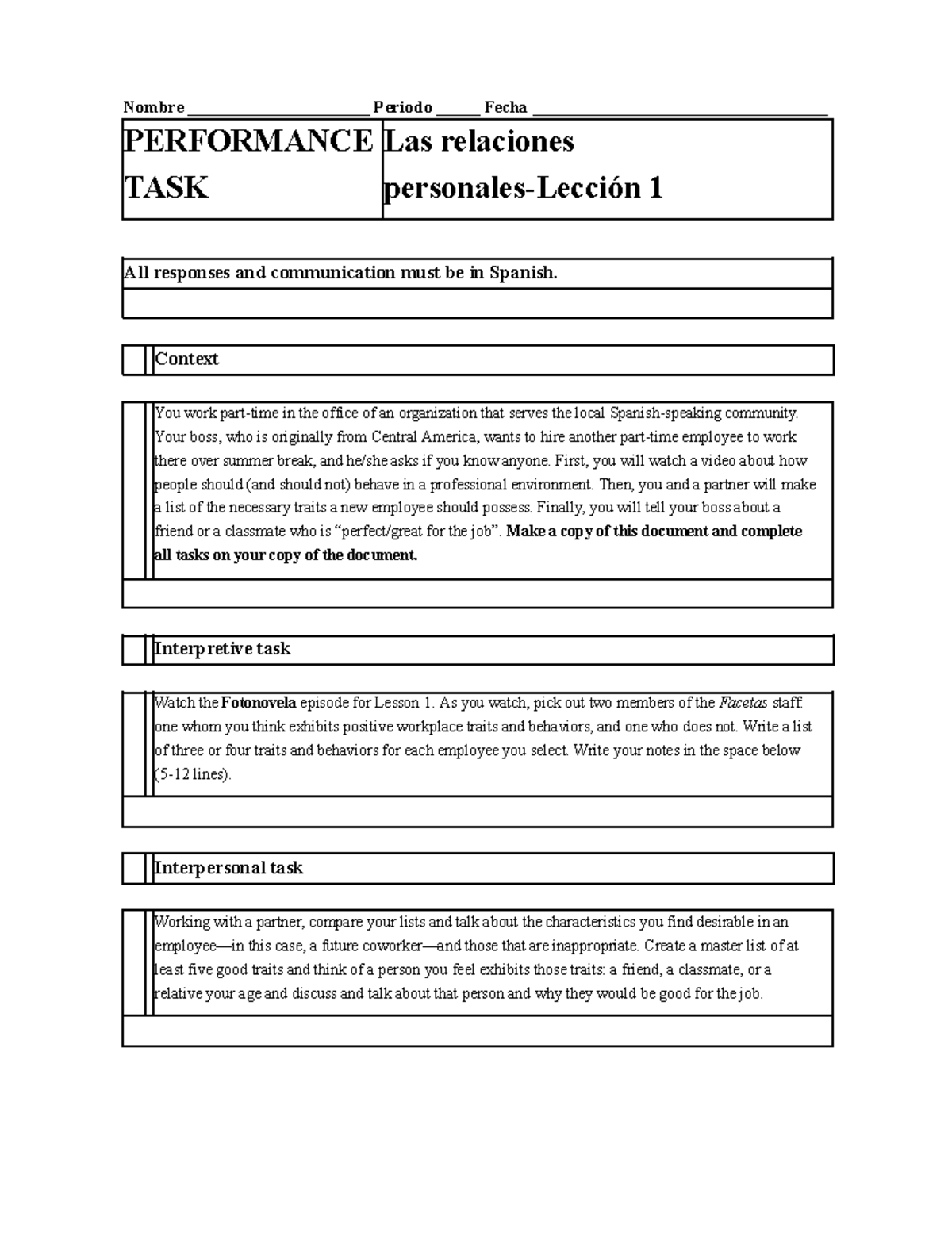 IPA Lección 1-Las relaciones personales - Nombre ...