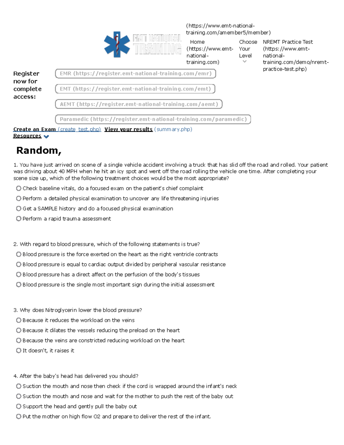 Demo Test 4 - n/a - Register now for complete access: EMR (register.emt ...