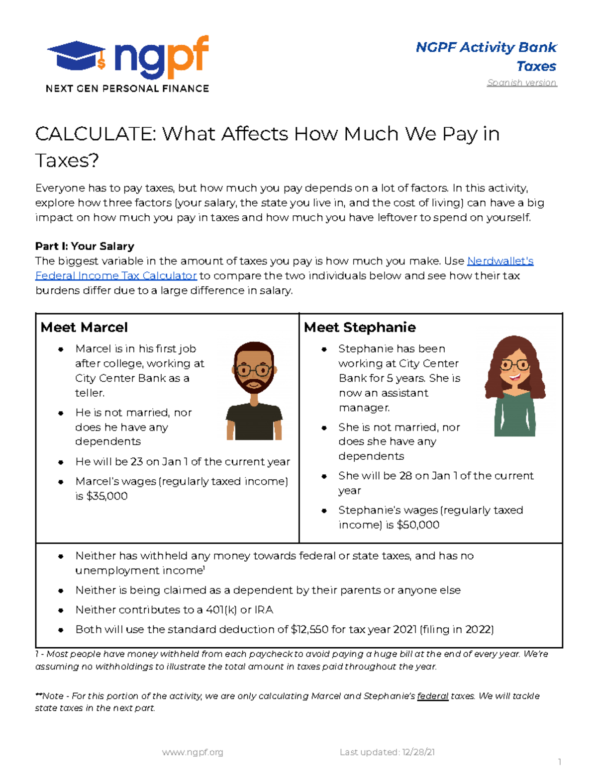 Copy Of Calculate What Affects How Much We Pay In Taxes NGPF Activity