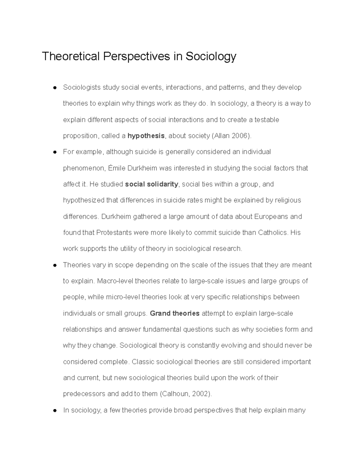 SOCI- Theoretical Perspectives in Sociology - SOCI 1301 - CTC - Studocu