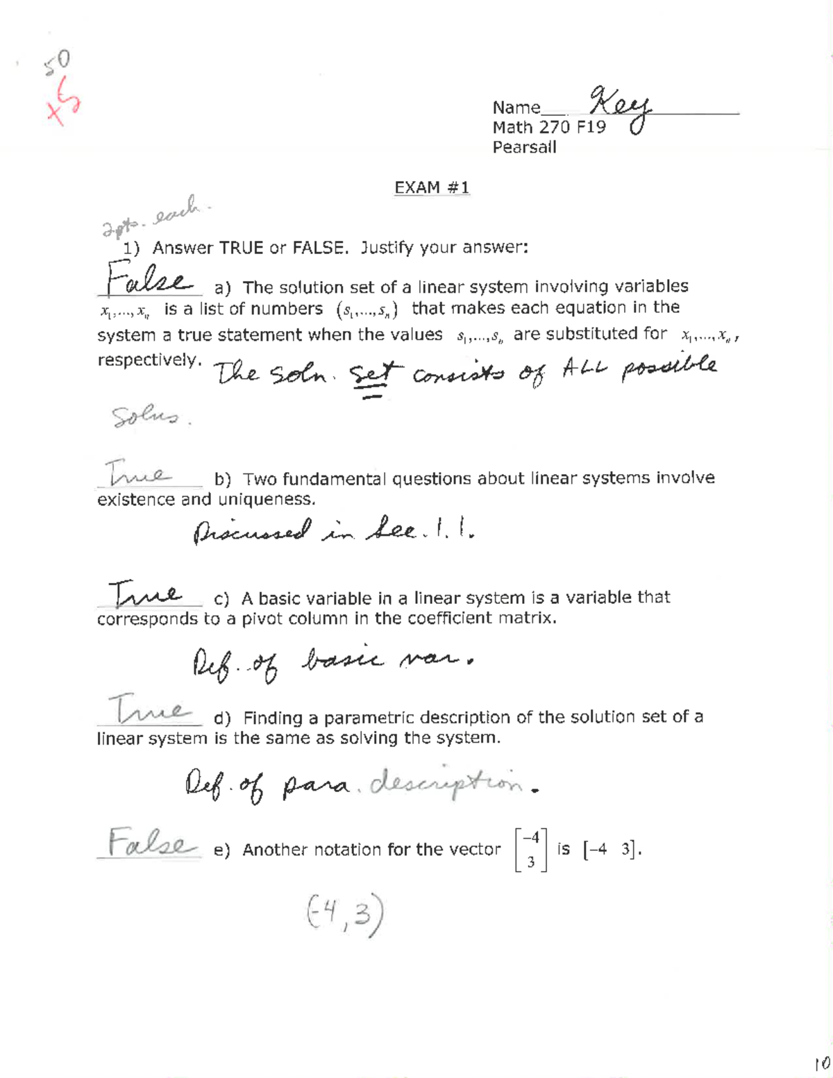 Math 270 E1 Solutions - 50 is Name Math 270 F19 Key Pearsall EXAM 2pt ...