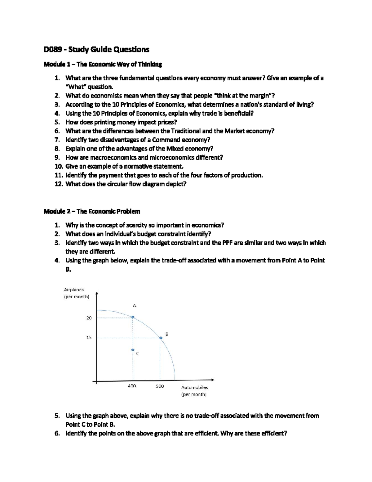 D089 Study Guide Questions for Principles of Economics - D089 - Studocu