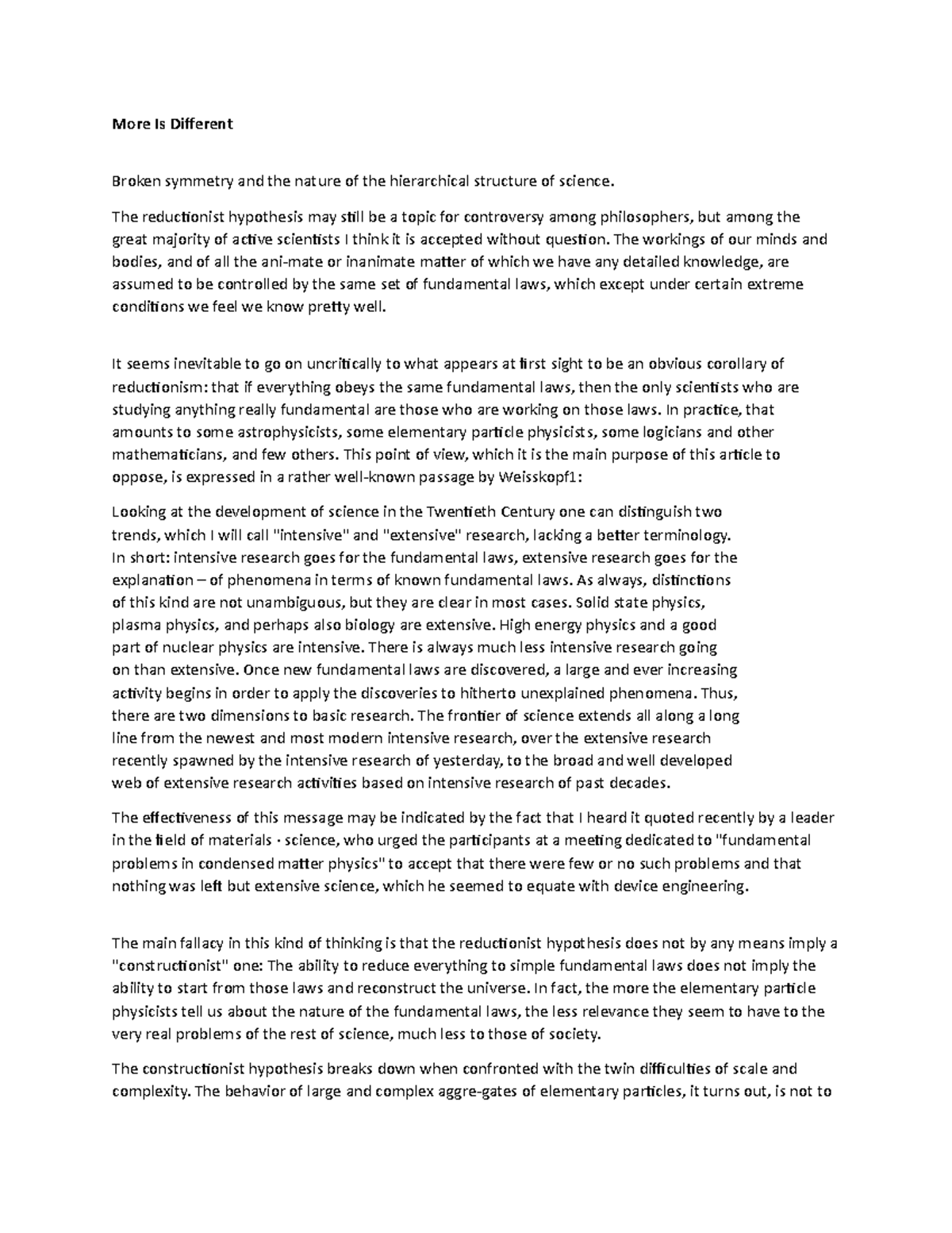 More Is Different - BSBA OM - More Is Different Broken symmetry and the ...