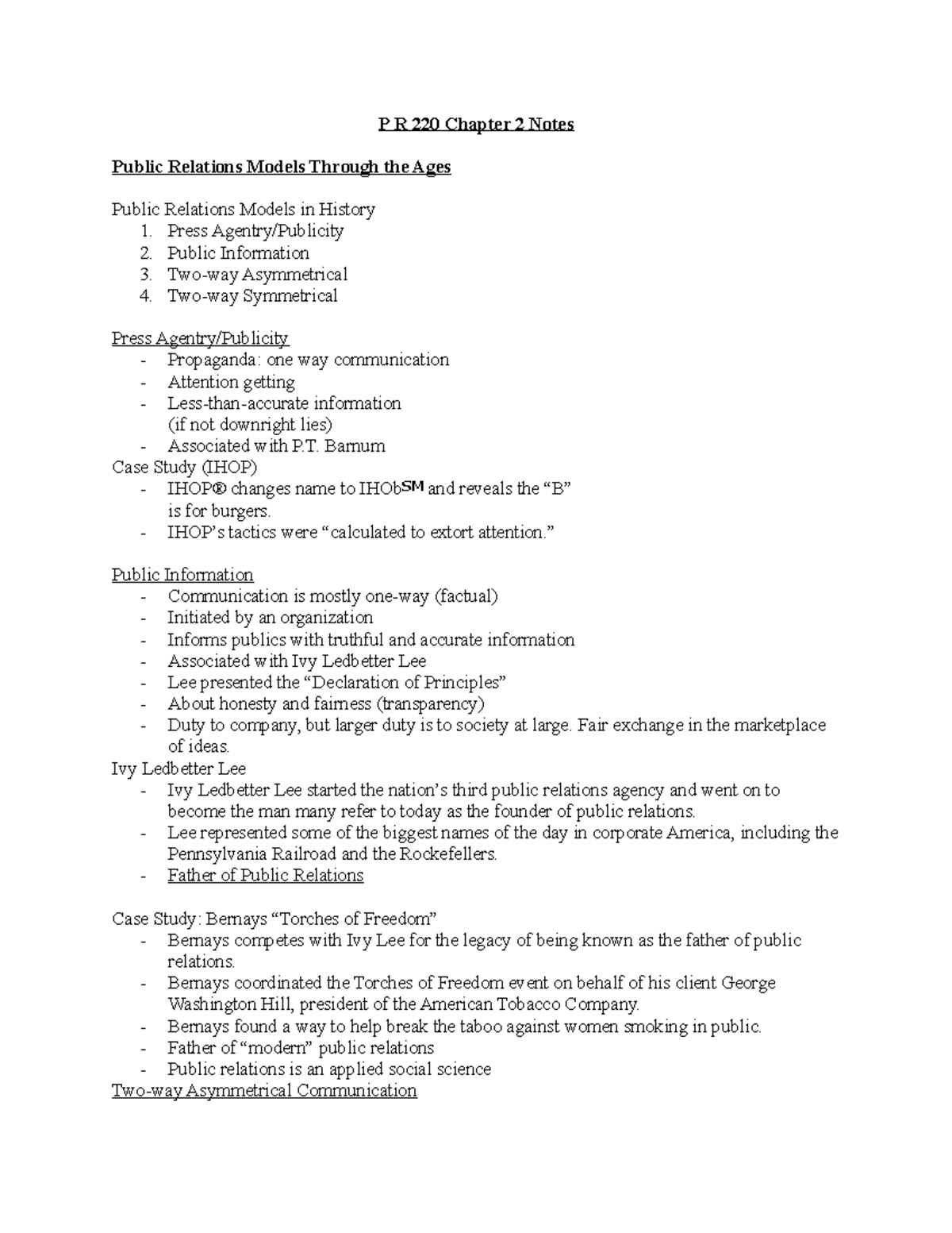 P R 220 Chapter 2 Notes - P R 220 Chapter 2 Notes Public Relations ...