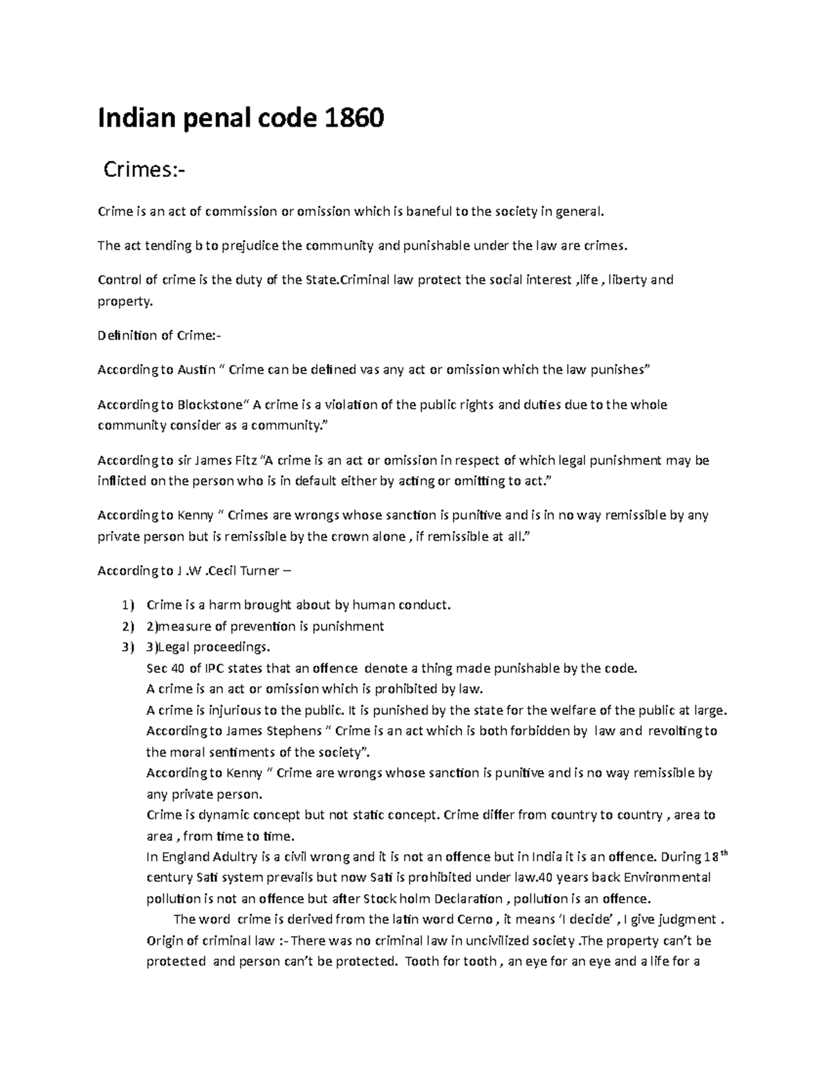 IPC - Lecture note on IPC - Indian penal code 1860 ####### Crimes ...