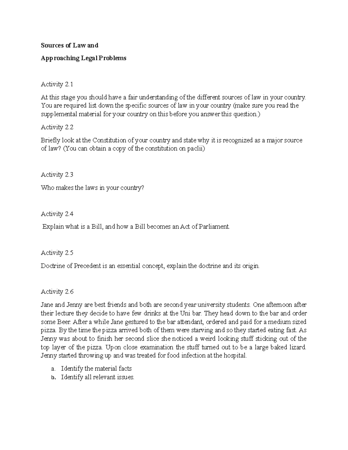 ACtivity 2 - note - Sources of Law and Approaching Legal Problems ...