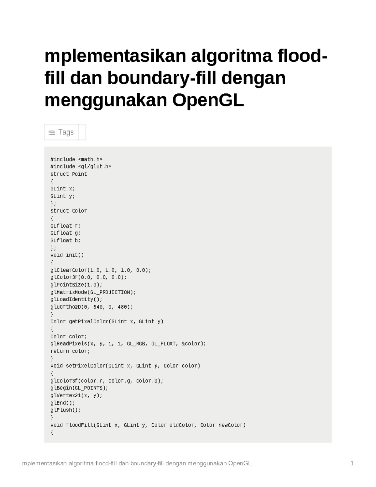 Mplementasikan algoritma flood-fill dan boundary-fill dengan menggunakan Open GL ...