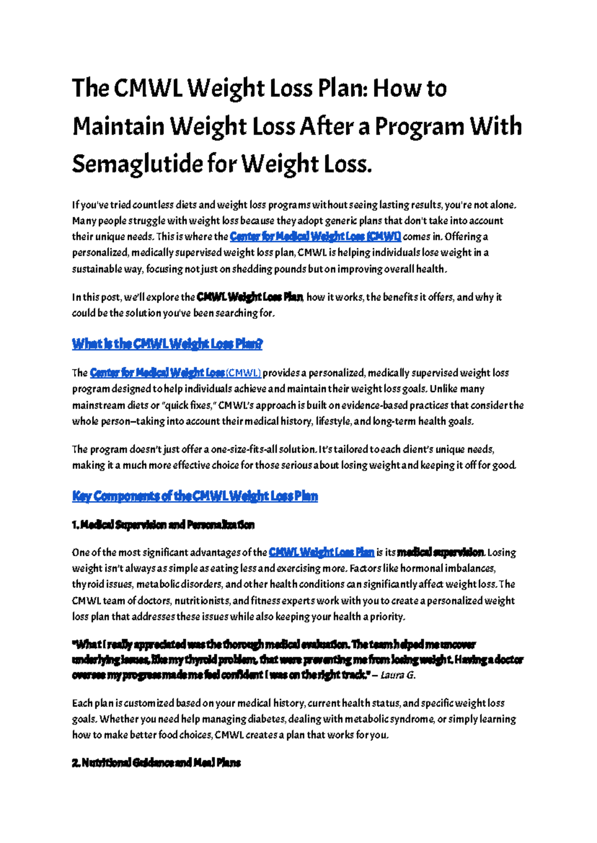 The CMWL Weight Loss Plan How to Maintain Weight Loss After a Program ...