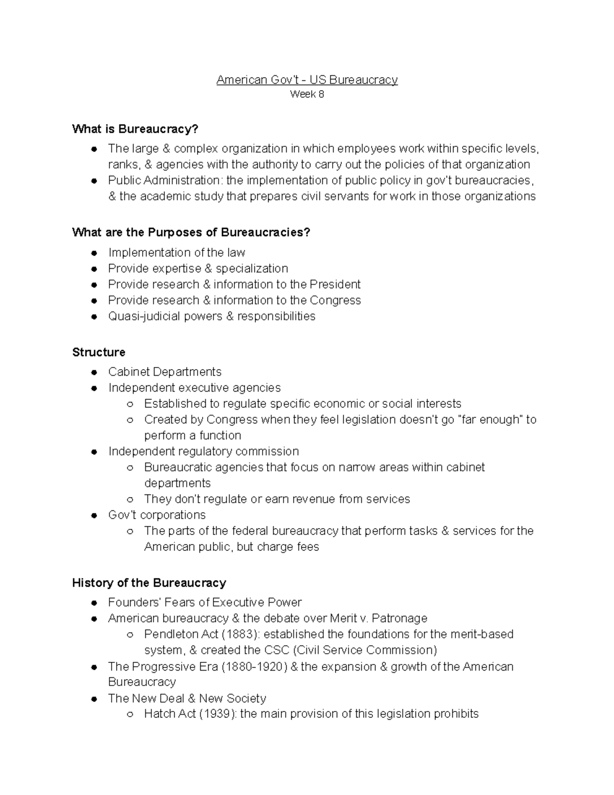 US Bureaucracy - Purposes, history, and structure. - American Gov’t ...