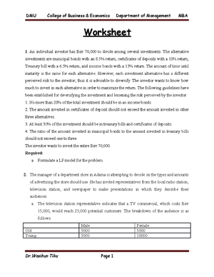 QA Assignment 02-15A 14B - Quantitative Analysis for Management Decisions Assignment 02 Course ...