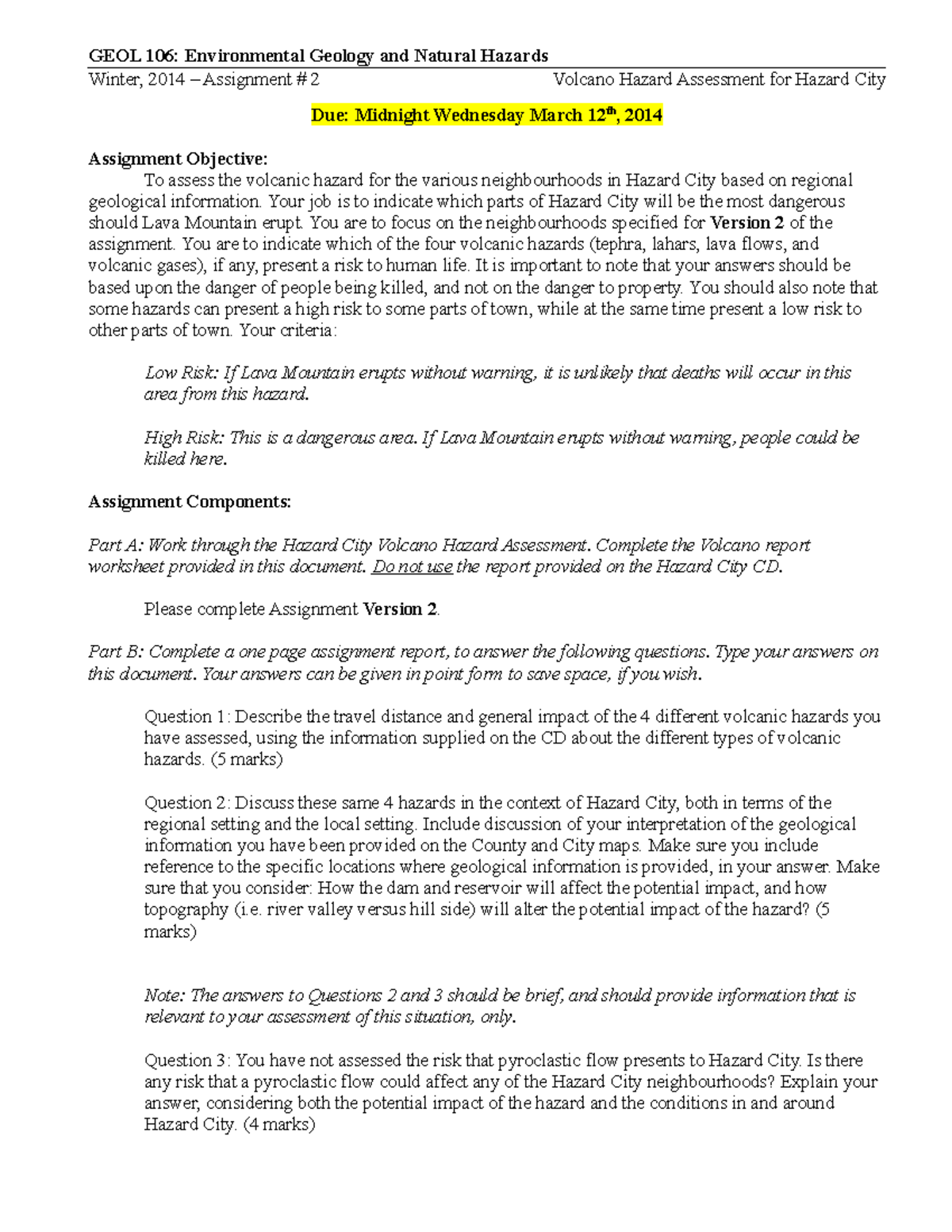 Seminar Assignments - Assignment 2 - GEOL 106: Environmental Geology ...