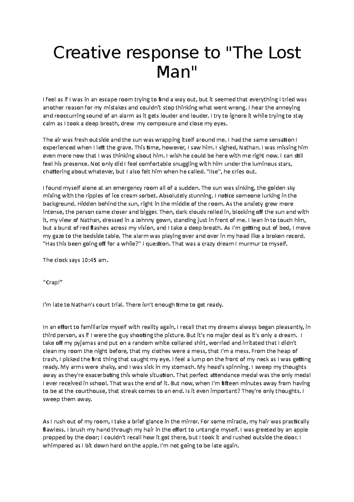 Creative response to The Lost Man - Creative response to "The Lost Man ...