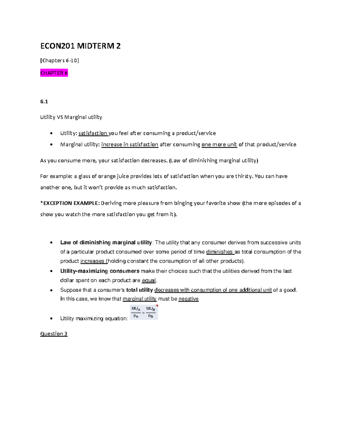 ECON 201 MID2 - econ notes - ECON201 MIDTERM 2 [Chapters 6- 10 ...