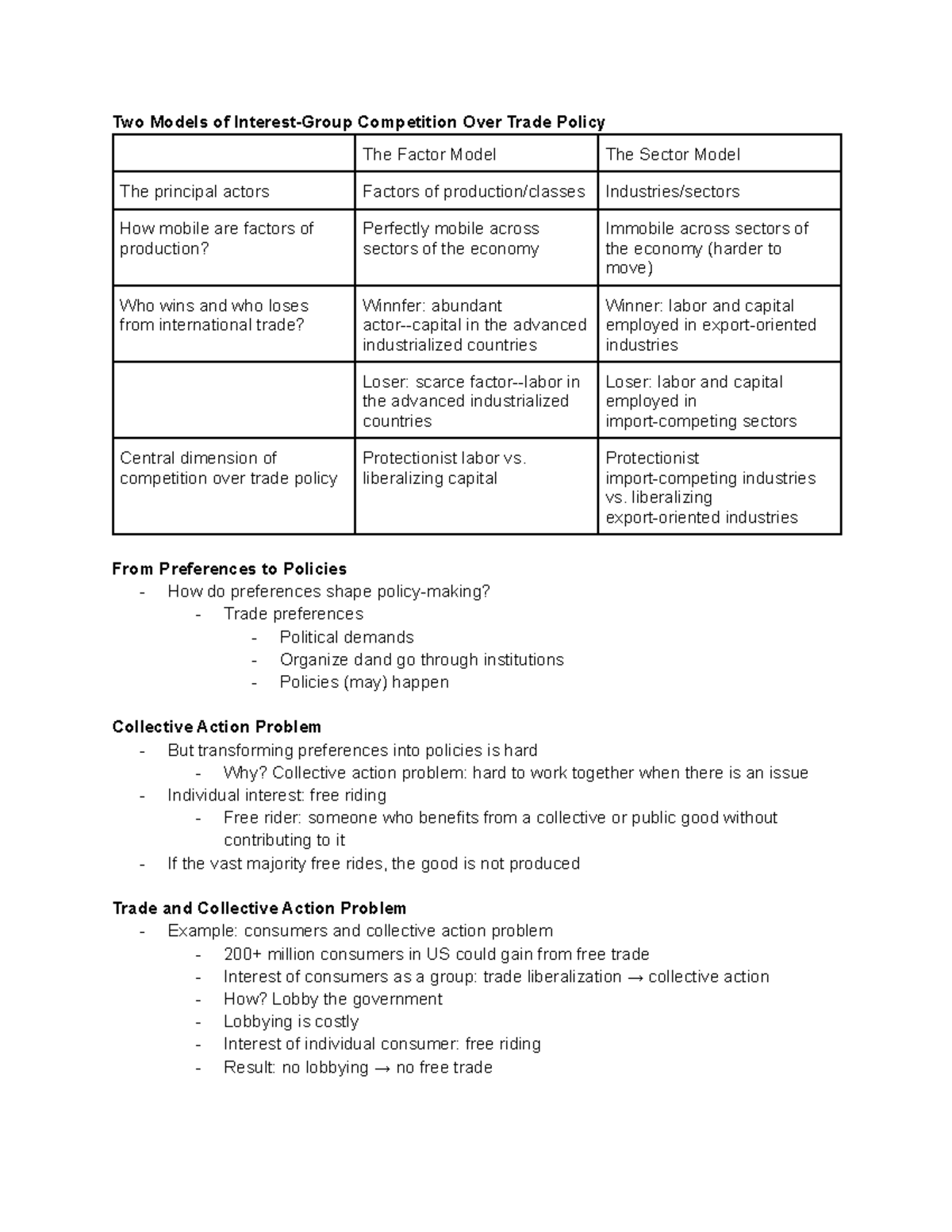Trade Preferences & Policies - Two Models of Interest-Group Competition ...