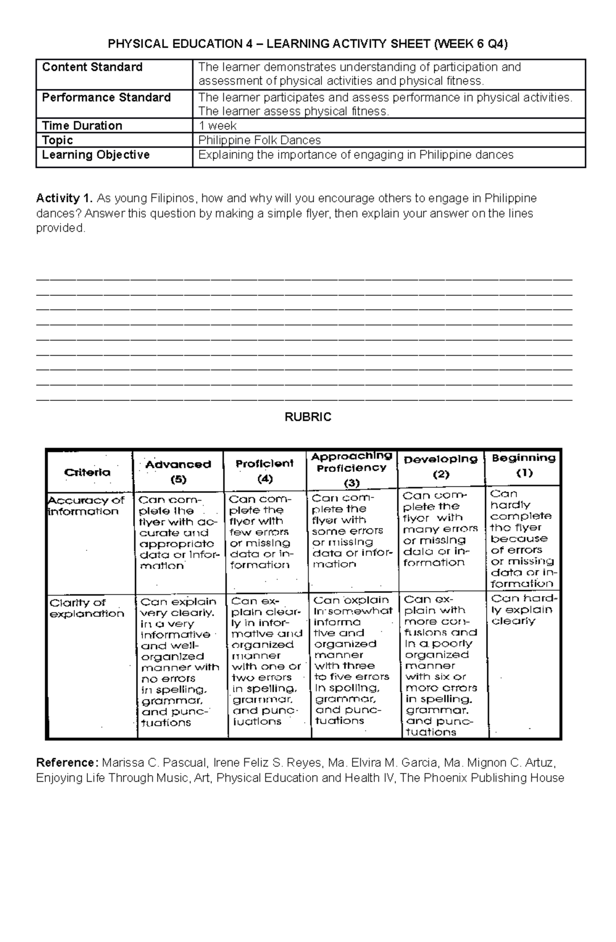 Physical Education - PHYSICAL EDUCATION 4 – LEARNING ACTIVITY SHEET ...