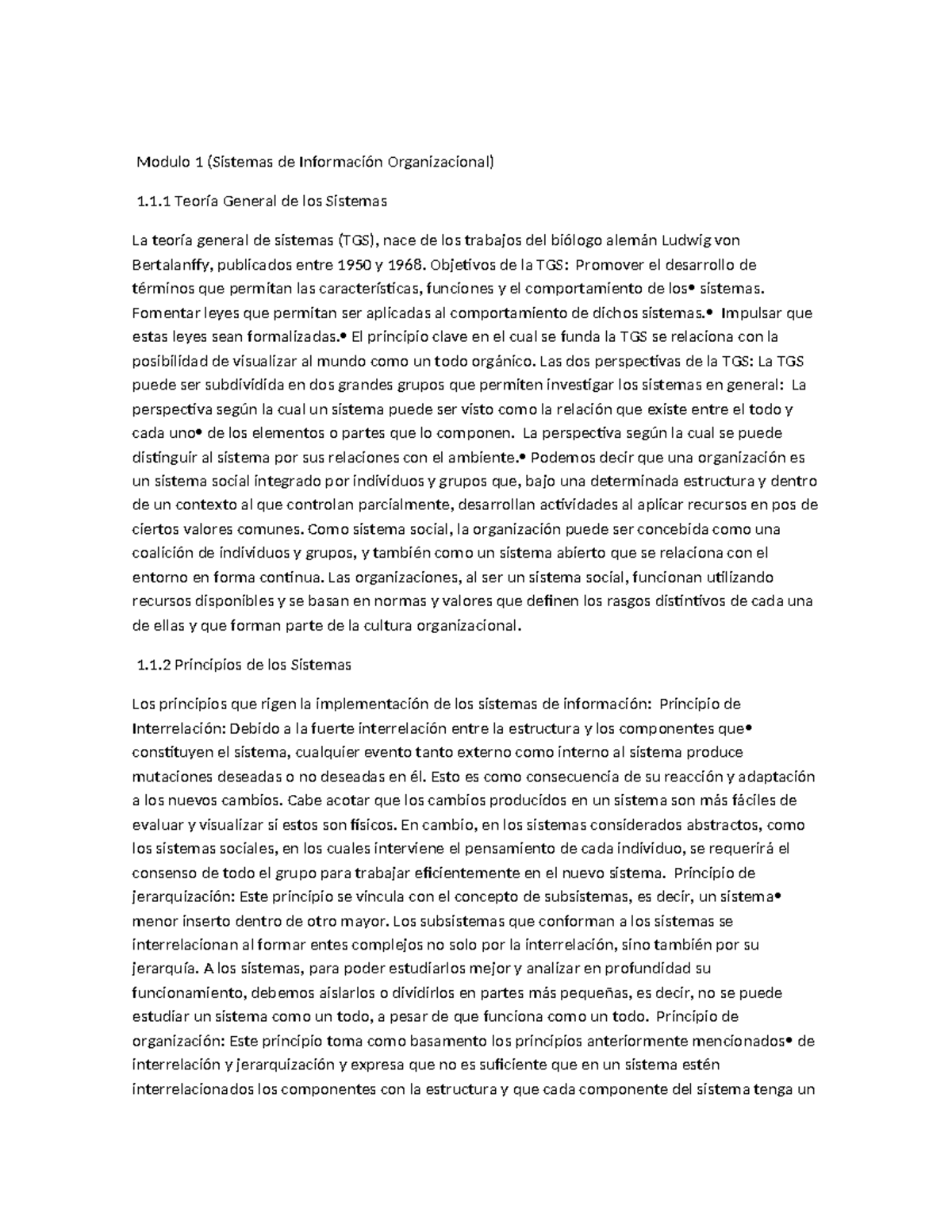Modulo 1 - Modulo 1 (Sistemas de Información Organizacional) 1.1 Teoría General de los Sistemas ...