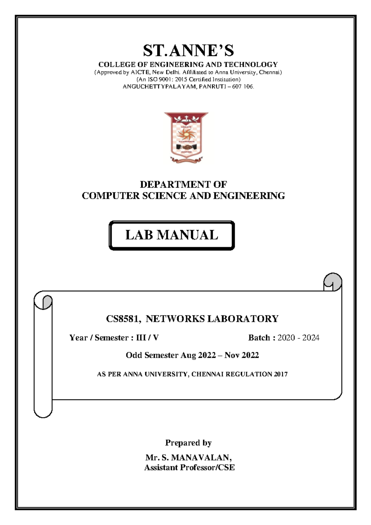 CS8581- Networks Laboratory-138238095-CS8581CN LAB Manual - ST’S ...
